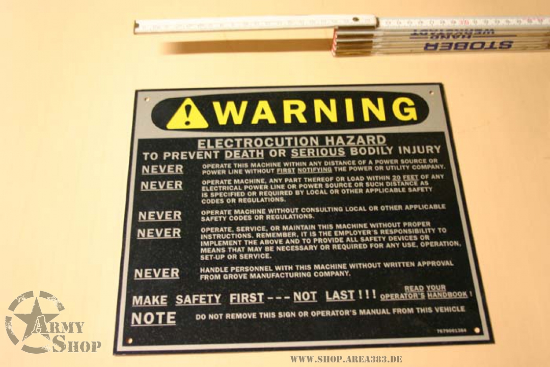US Army PLATE,INSTRUCTION HAZARD - us-army-military-shop