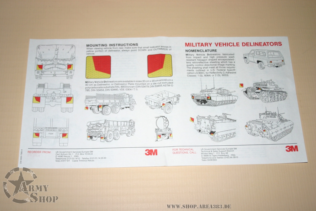 Delinatoren Set 20cmx20cm Reflektor Army - us-army-military-shop