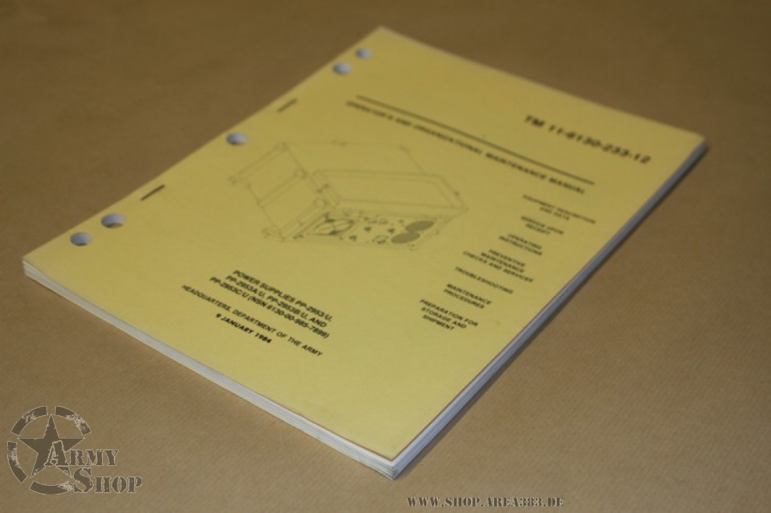 TM 11-6130-233-12 Power Supplies PP-2953/U - us-army-military-shop