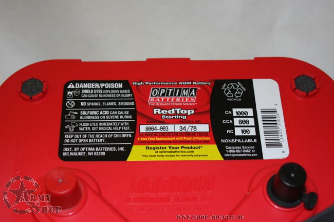 Optima ® Batterie Redtop RT U 4,2 / Red Top 50 Ah D31M - us-army ...