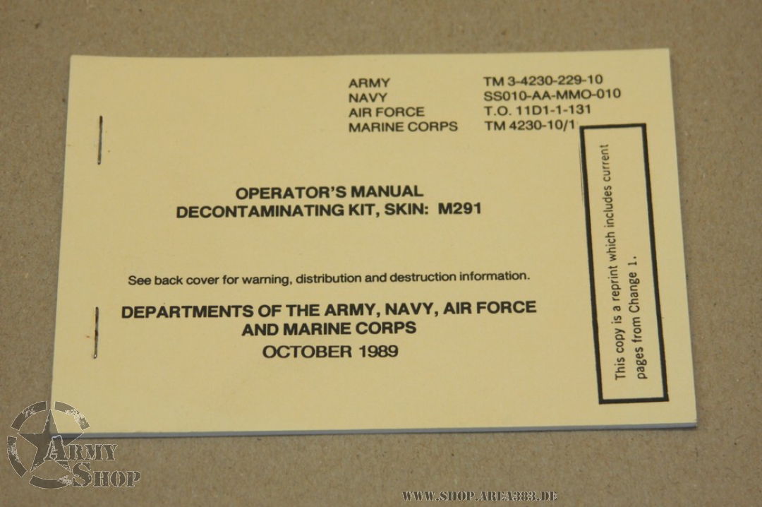 TM 3-4230-229-10 DECONTAMINATING KIT, SKIN: M291 - us-army-military-shop