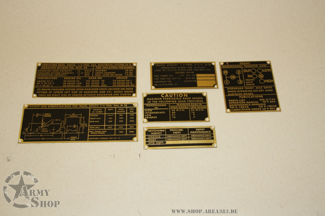 M38 Data Plate Set Messing - us-army-military-shop