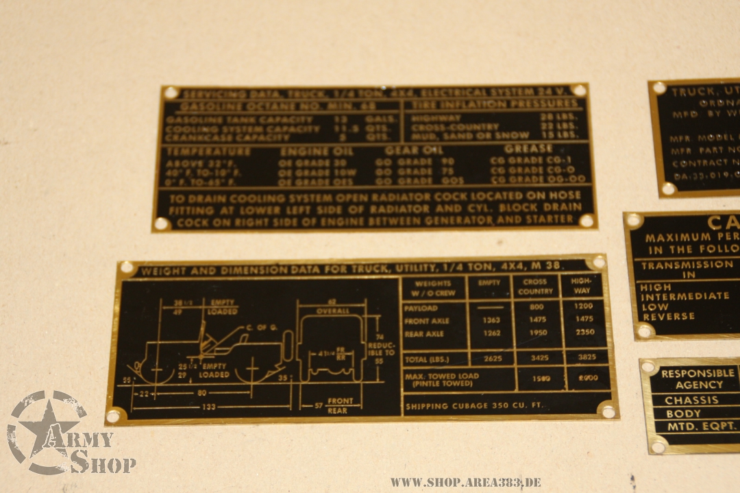 M38 JEEP WILLYS BRASS DATA PLATES SET - us-army-military-shop