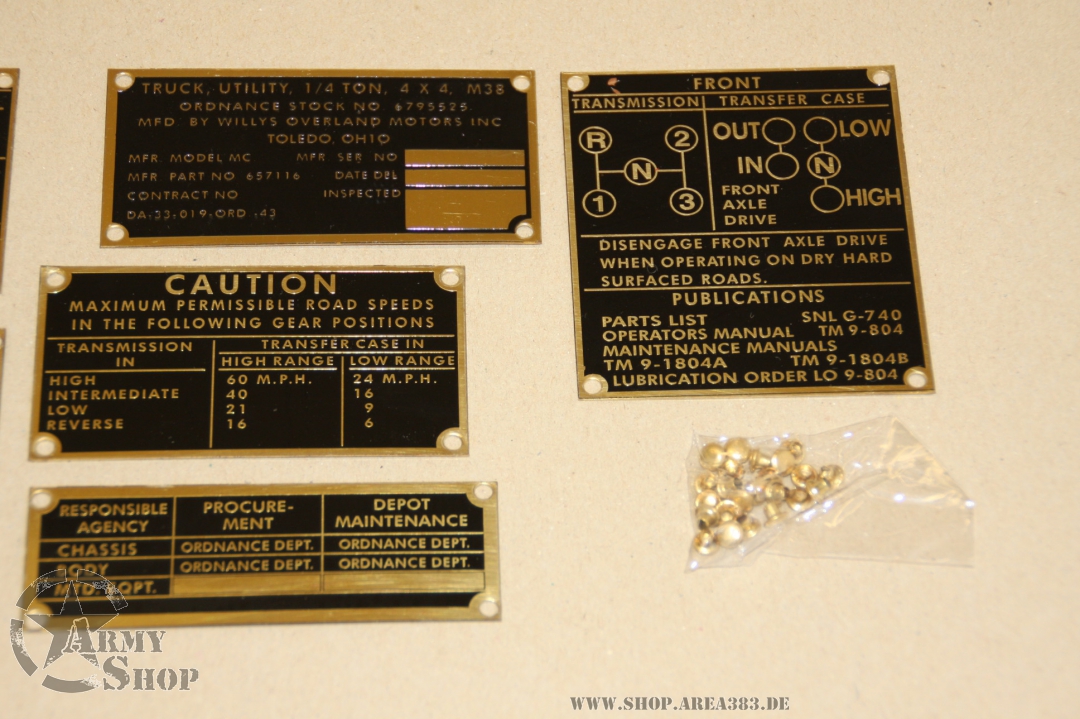 M38 JEEP WILLYS BRASS DATA PLATES SET - us-army-military-shop