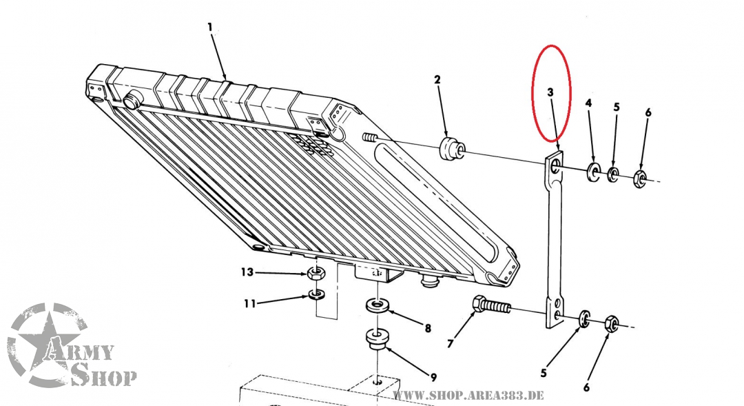 Support, Radiator RH HMMWV - us-army-military-shop